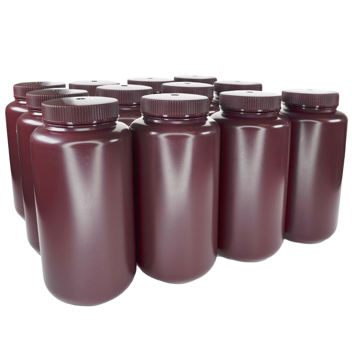 Eisco - Pack of 12, 1L Wide Mouth Amber HDPE Reagent Bottles with Poly ...