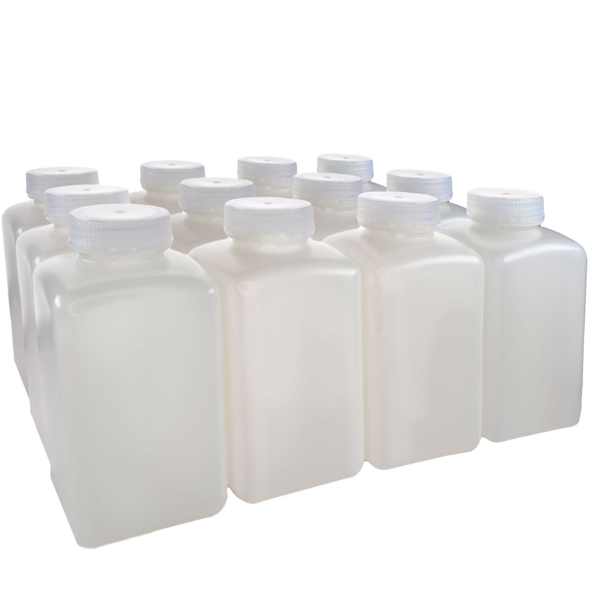 Eisco - Pack of 12, 1L Square HDPE Reagent Bottles with Wide Mouth Pol ...