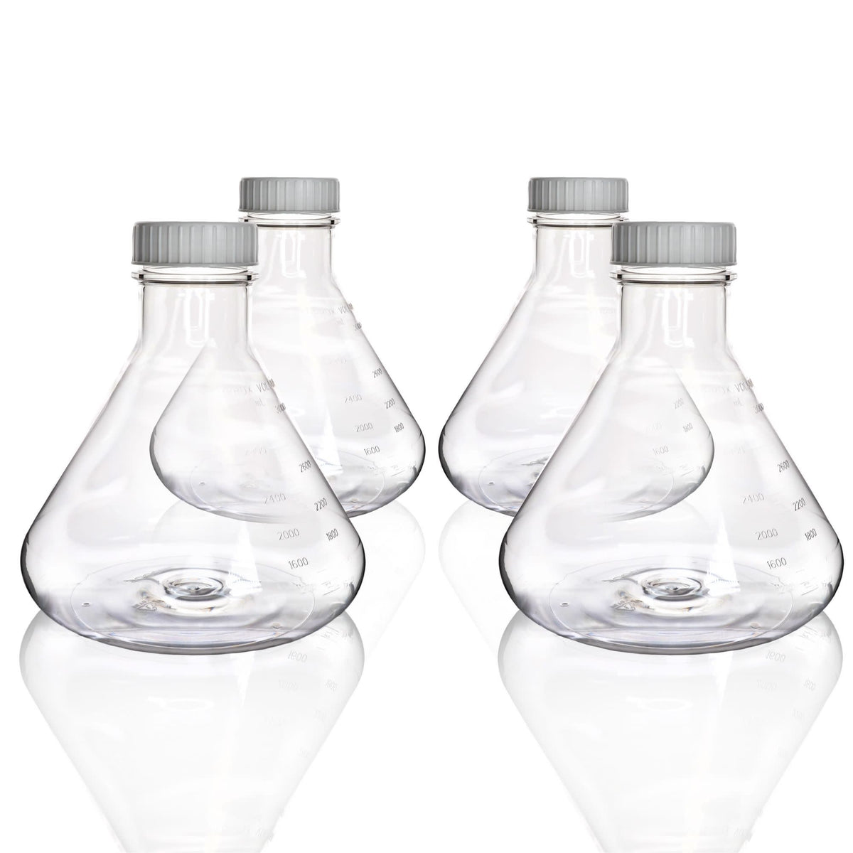 Eisco - Pack of 4, 3L Sterile PETG Erlenmeyer Flasks, Non-Vented, Flat ...
