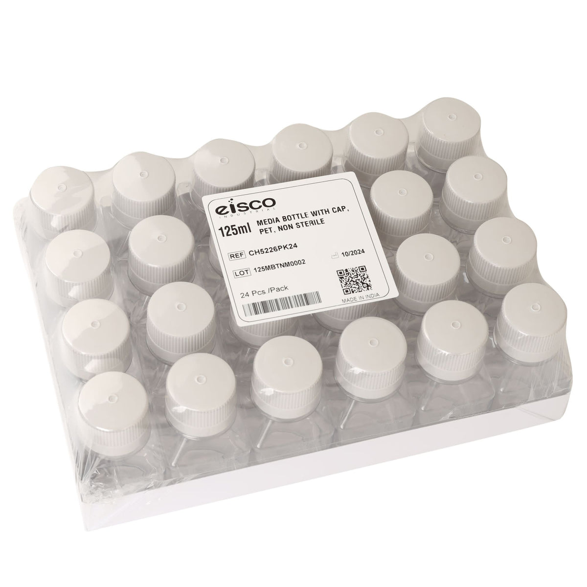 Eisco - Pack of 24, 125mL PET Media Bottles with HDPE Caps, Non-Steril — Eisco Labs