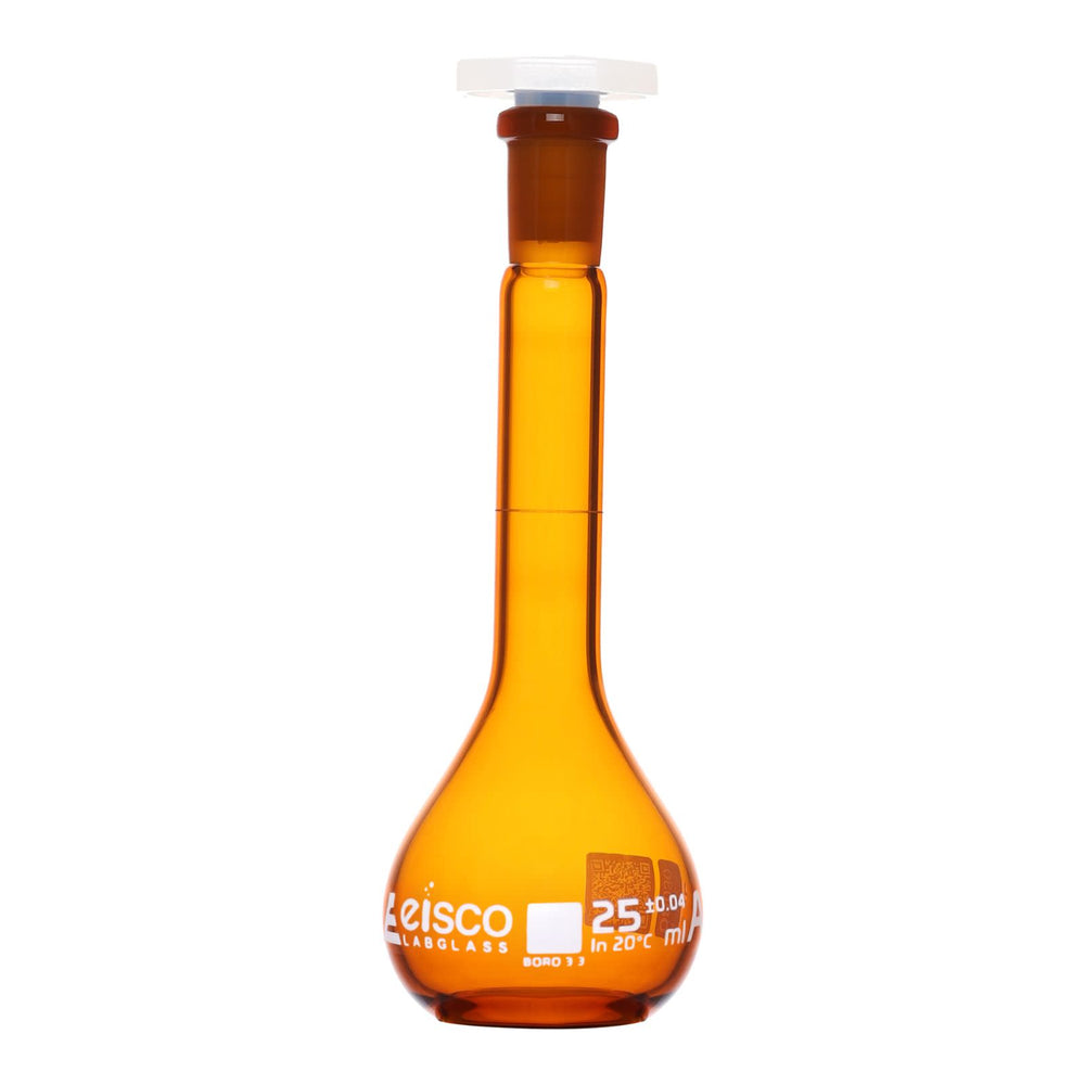 Eisco Amber Volumetric Flask, 25mL - Class A - Borosilicate Glass, Pol ...