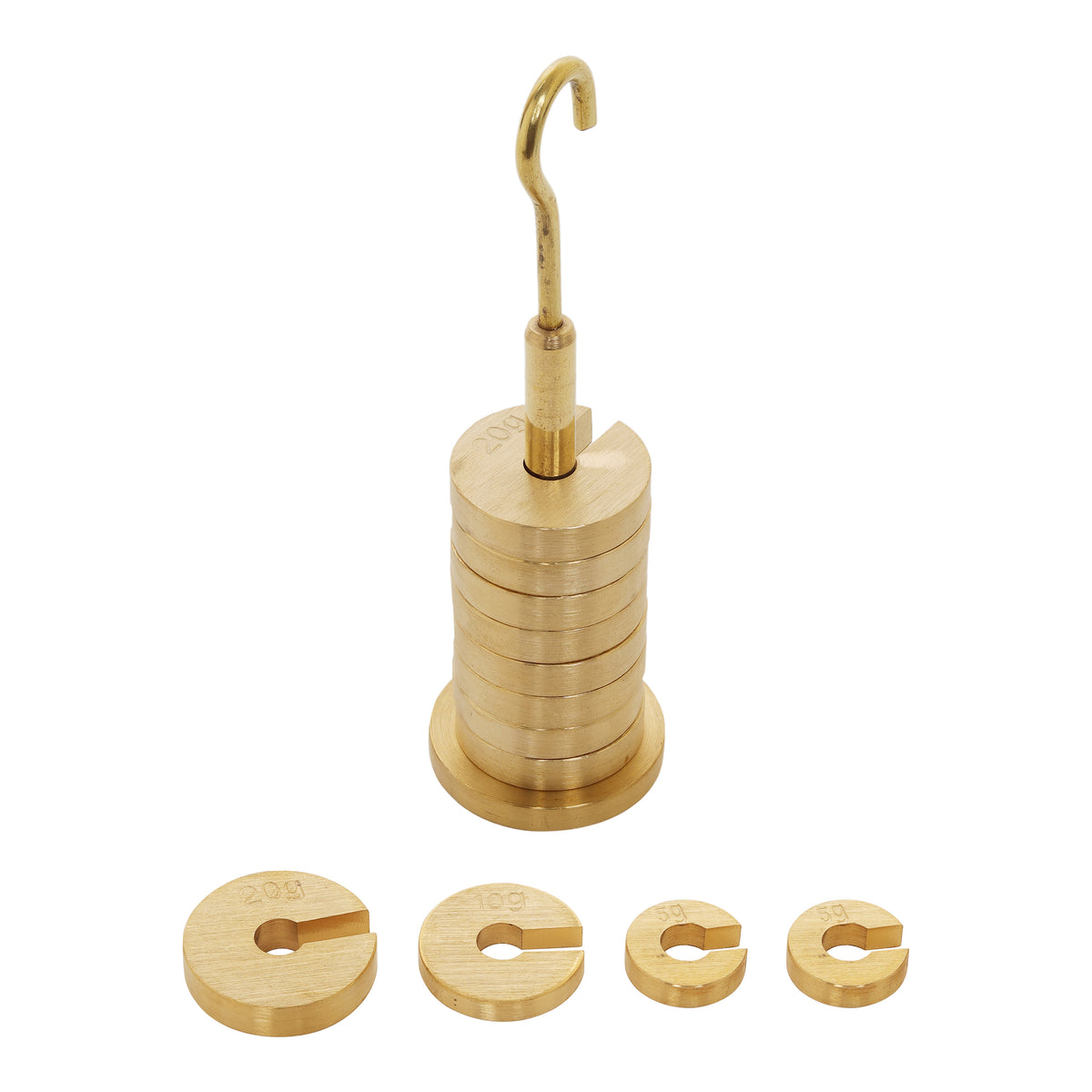 Eisco Labs Brass Slotted set of Masses and Hanger (50g Hanger, two 5g
