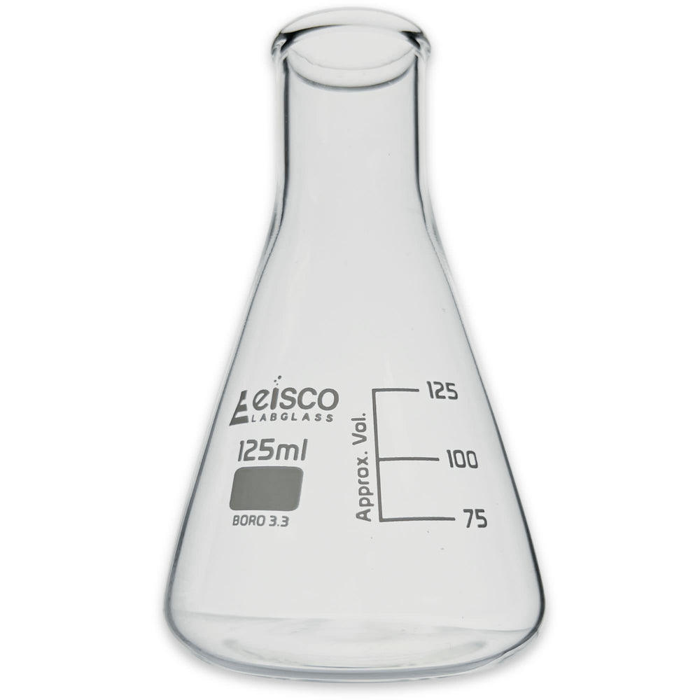 Eisco Labs - 125mL Conical Flask, Narrow Neck, Borosilicate Glass - Id