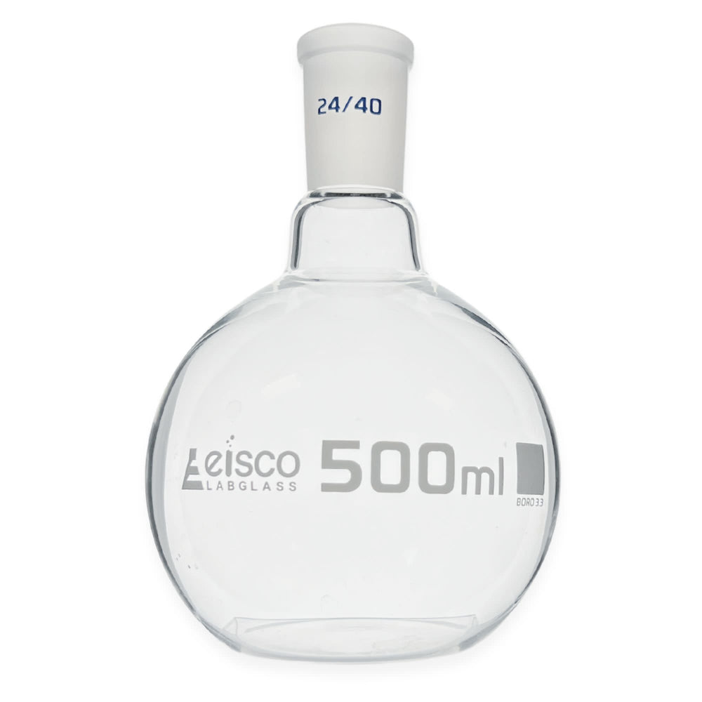 Eisco Labs - 500 mL Flat Bottom Boiling Flask with 24/40 Ground Joint,