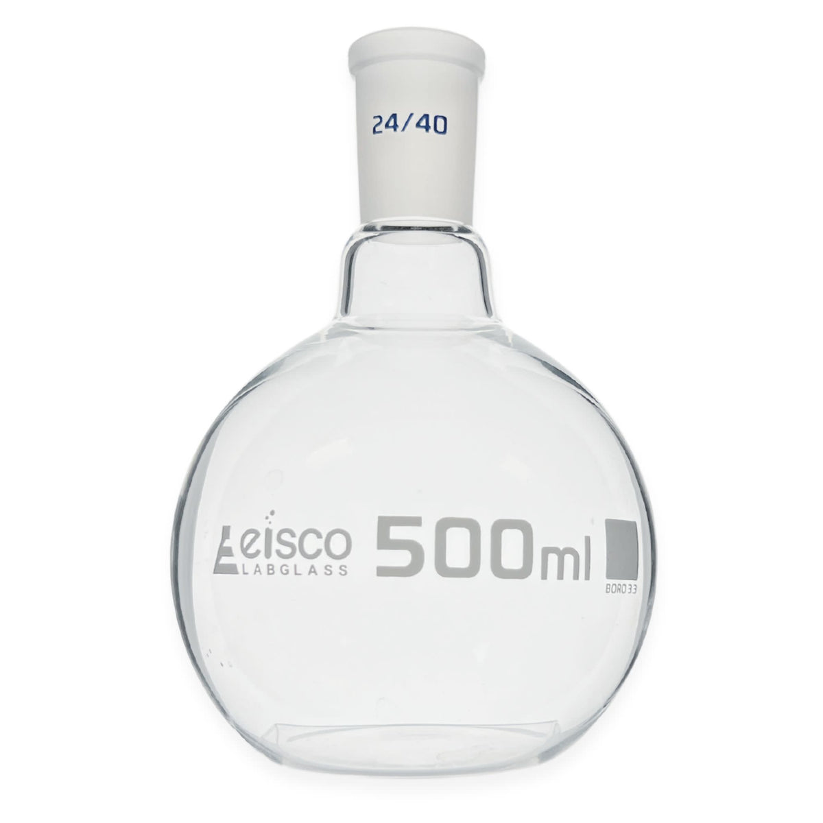 Eisco Labs - 500 mL Flat Bottom Boiling Flask with 24/40 Ground Joint,