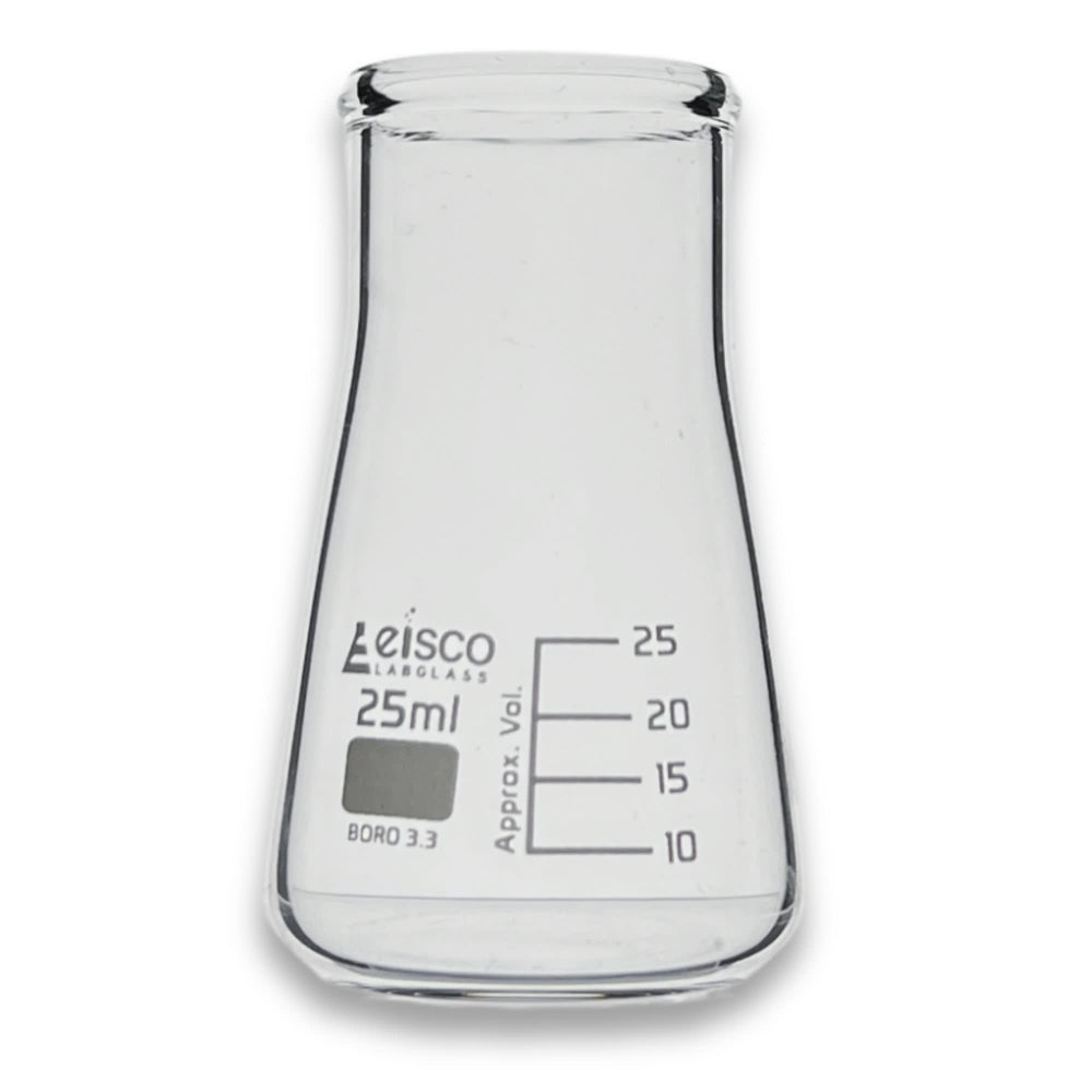 Eisco Labs - 25mL Conical Flask, Wide Neck, Borosilicate Glass, Heat R