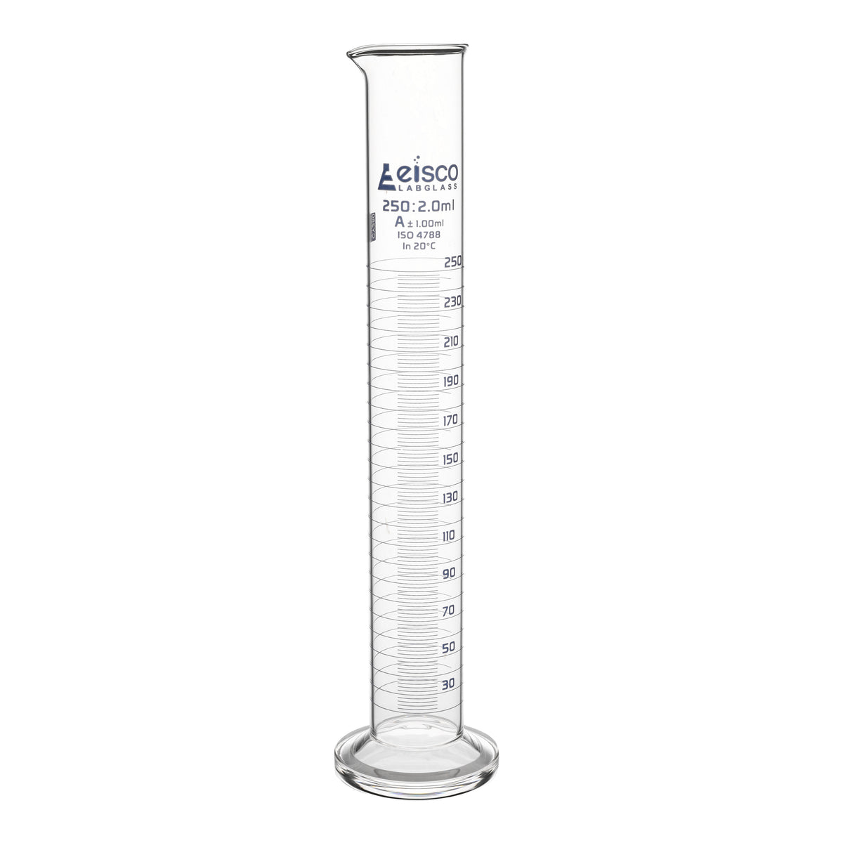 Graduated Cylinder, 250ml - Class A - Blue Graduations, Round Base ...