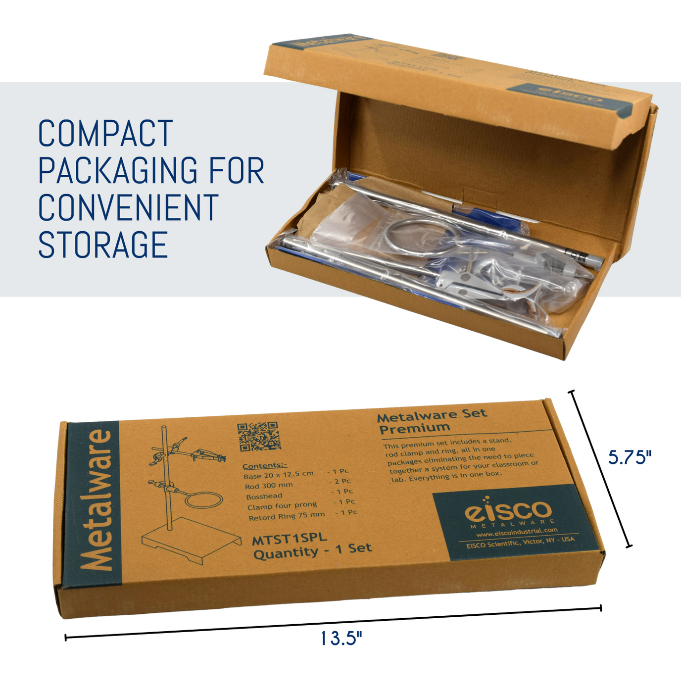 Upgraded 4 Piece Set - Rectangular Retort Stand, Rod, Clamp & Ring Set ...