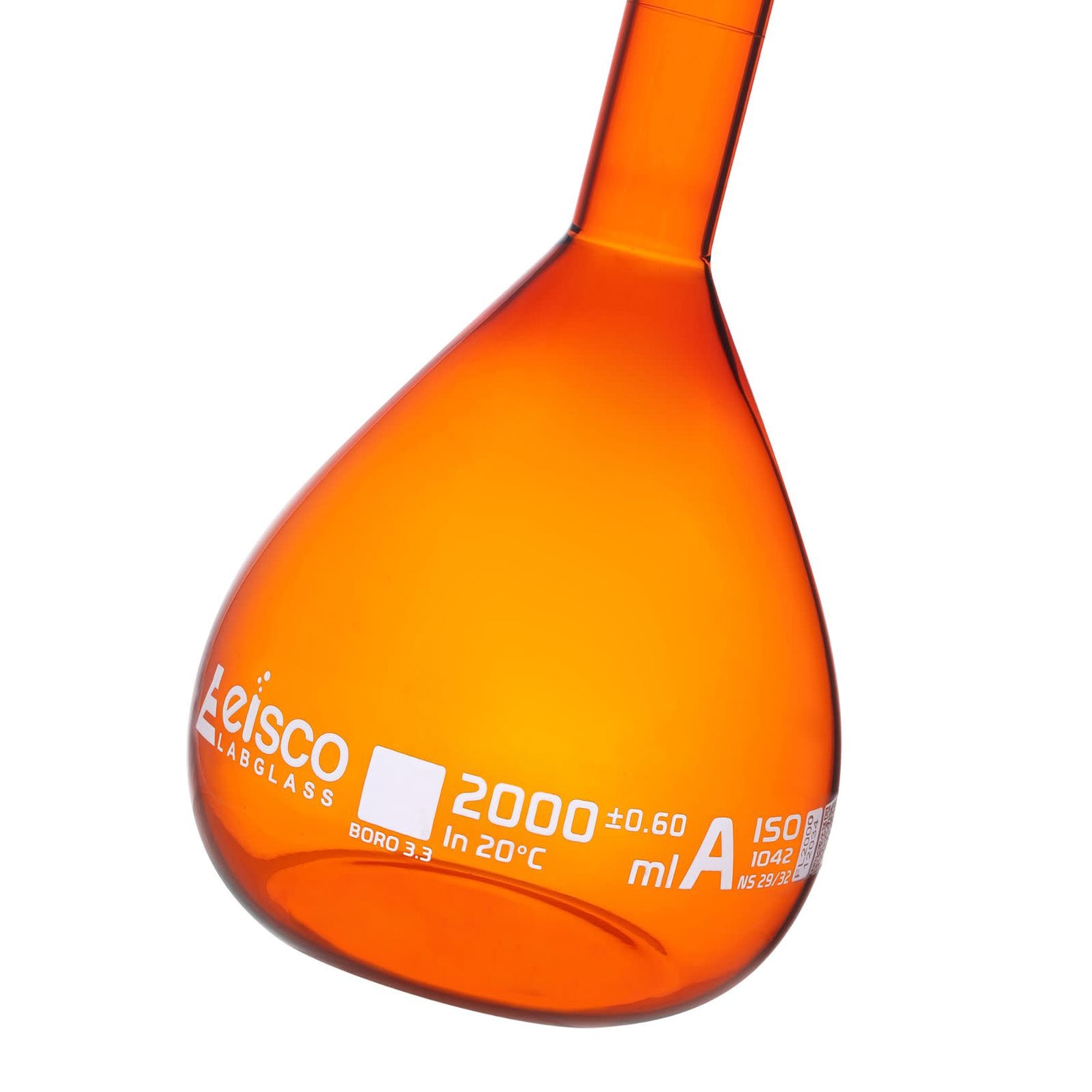 Eisco Amber Volumetric Flask, 2000mL - Class A - Borosilicate Glass, P ...
