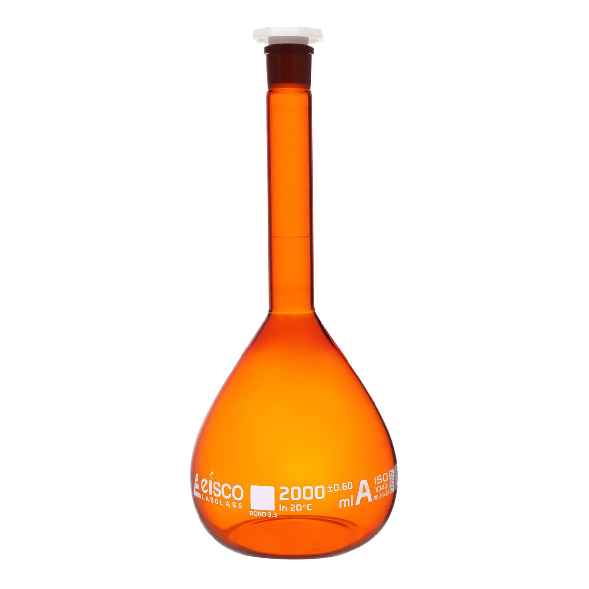 Eisco Amber Volumetric Flask, 2000mL - Class A - Borosilicate Glass, P ...