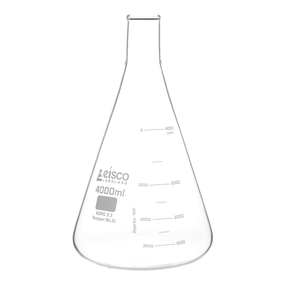 Erlenmeyer Flask, 4000mL - ASTM, Dual Graduated Scale - Borosilicate G ...