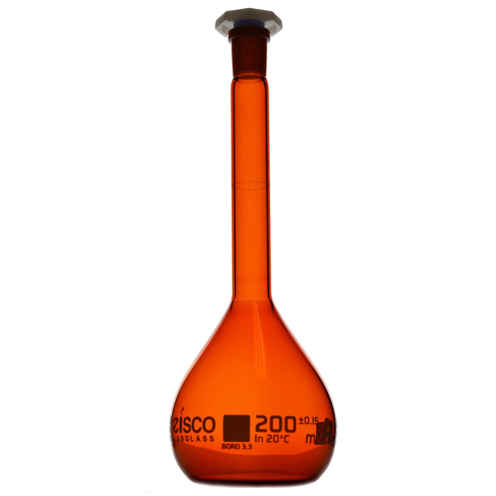 Eisco Amber Volumetric Flask, 200mL - Class A - Borosilicate Glass, Po ...