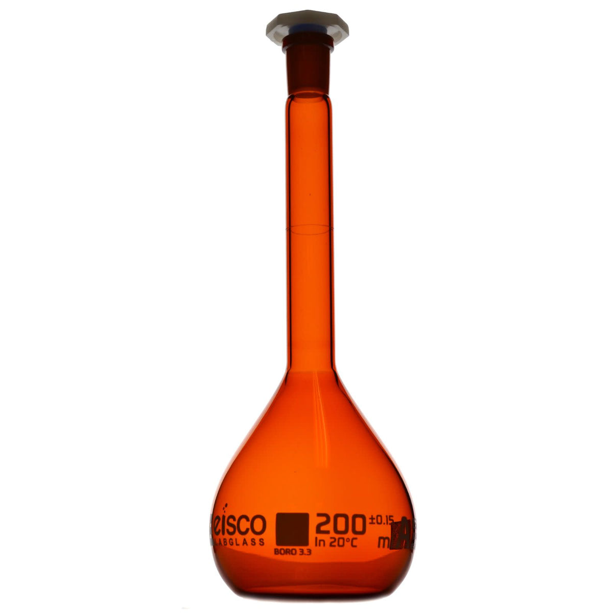 Eisco Amber Volumetric Flask, 200mL - Class A - Borosilicate Glass, Po ...