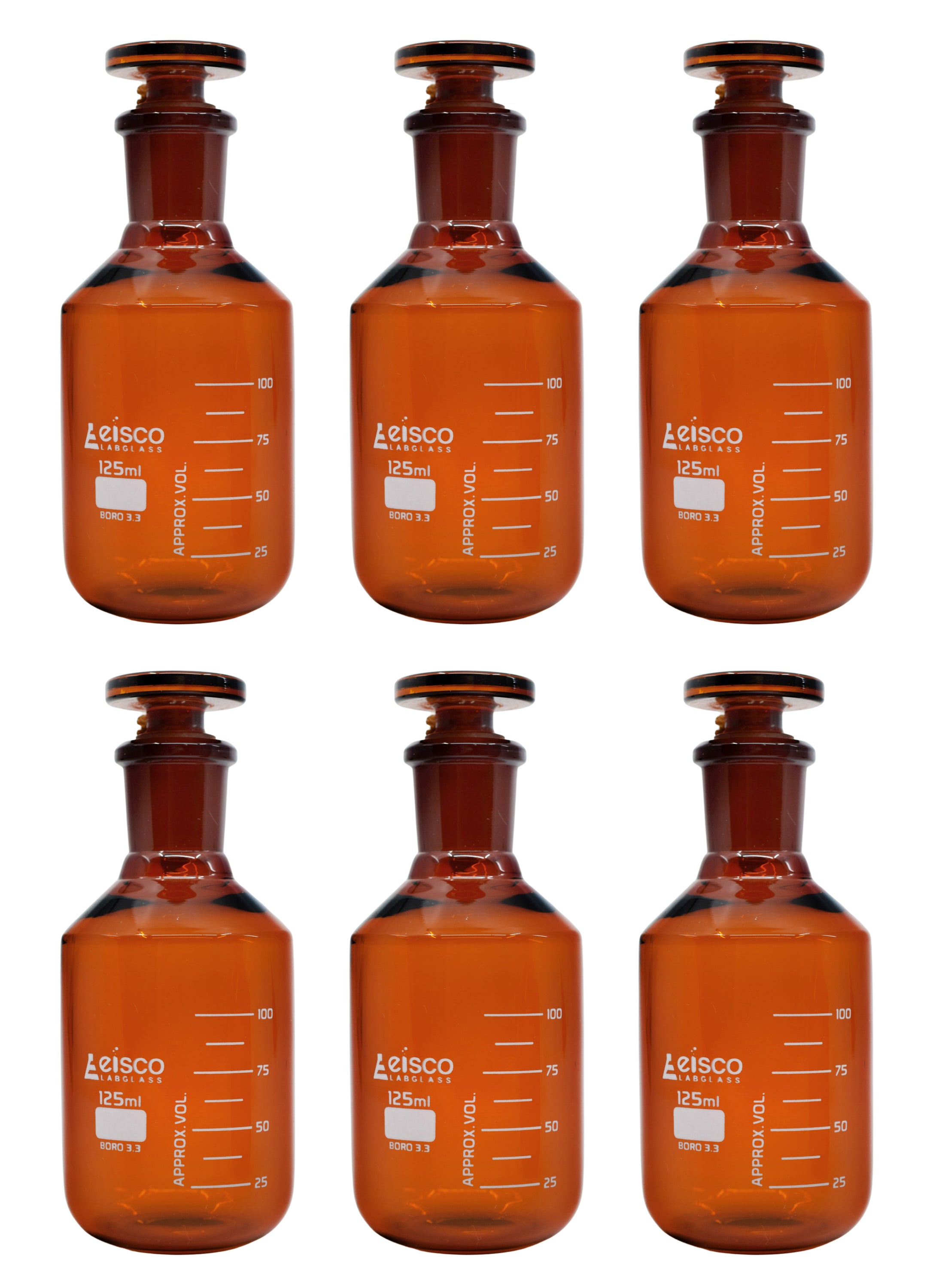 6PK Reagent Bottles, Amber, 125mL - Graduated - Narrow Mouth with Soli ...