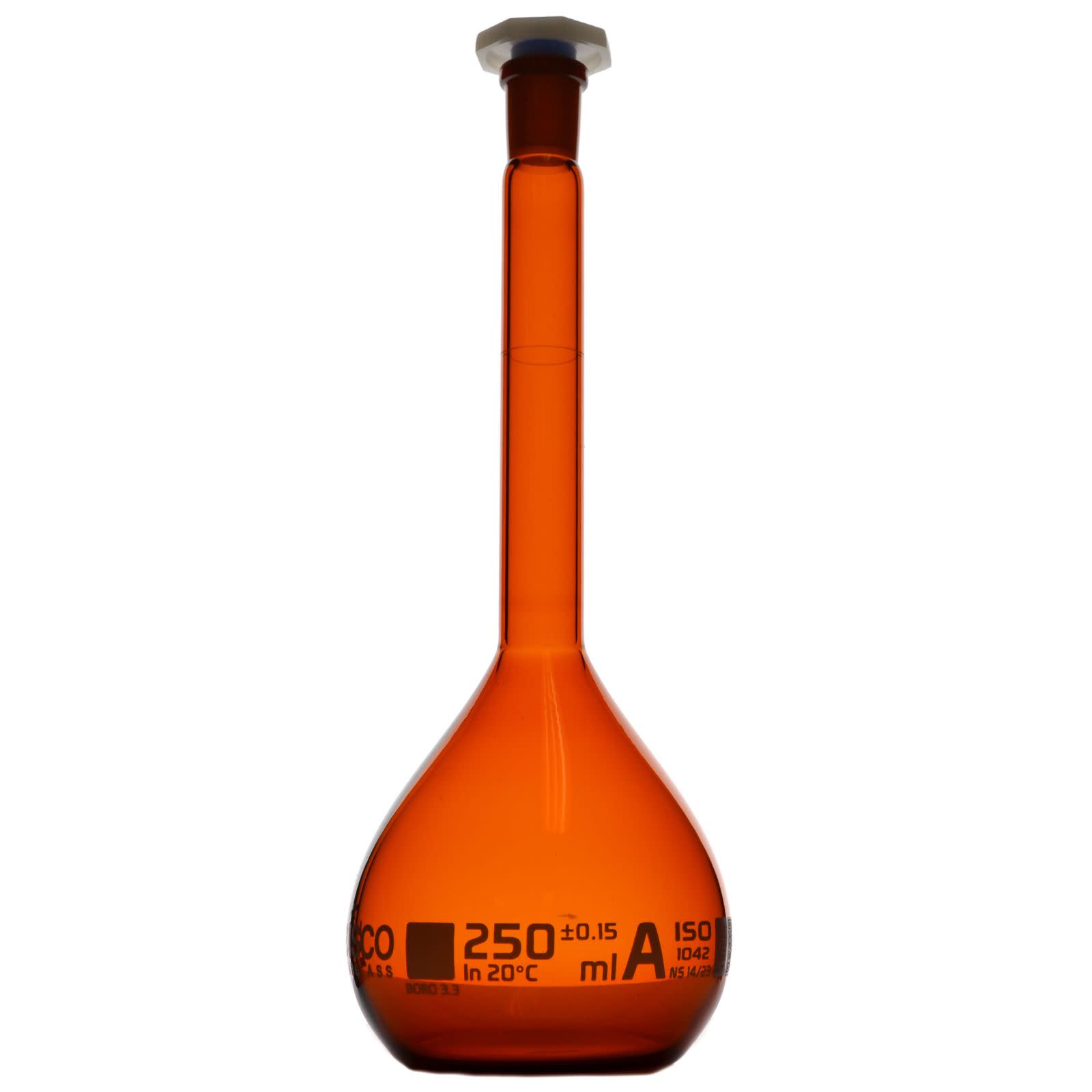 Eisco Amber Volumetric Flask, 250mL - Class A - Borosilicate Glass, Po ...
