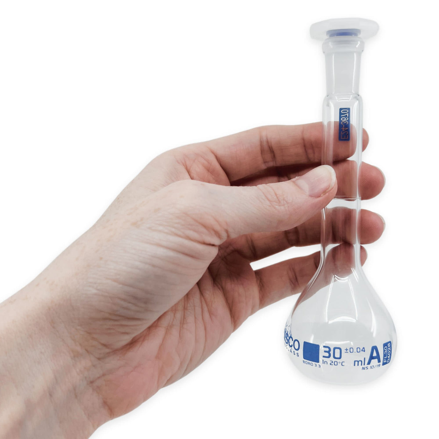 Eisco Labs - 30mL Class A Volumetric Flask, NS 10/19 Stopper, Polyethy
