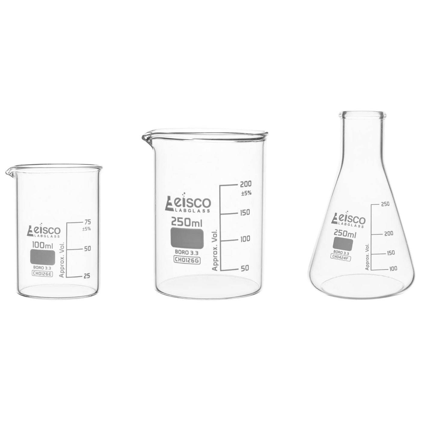 Eisco Labs - Glass Titration Set - 100mL & 250mL Beakers, 50mL & 100mL