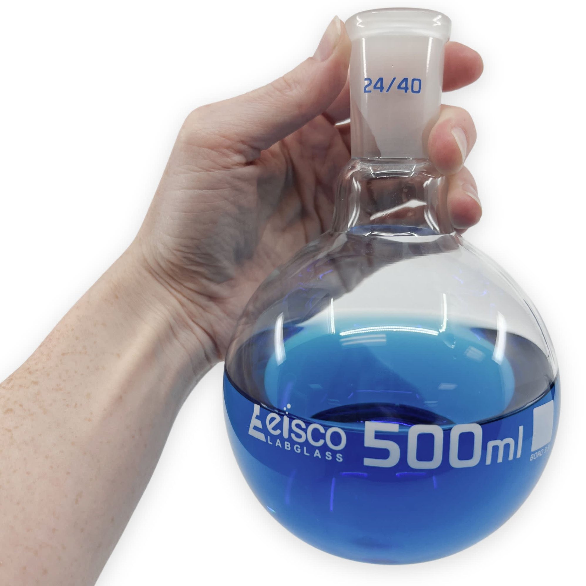 Eisco Labs - 500 mL Flat Bottom Boiling Flask with 24/40 Ground Joint,