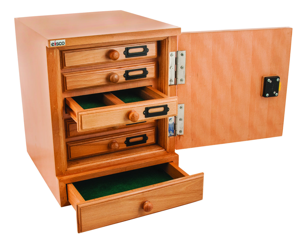 EISCO Wooden Slide Cabinet, 5 Drawers, 500 Slide Capacity Total — Eisco ...