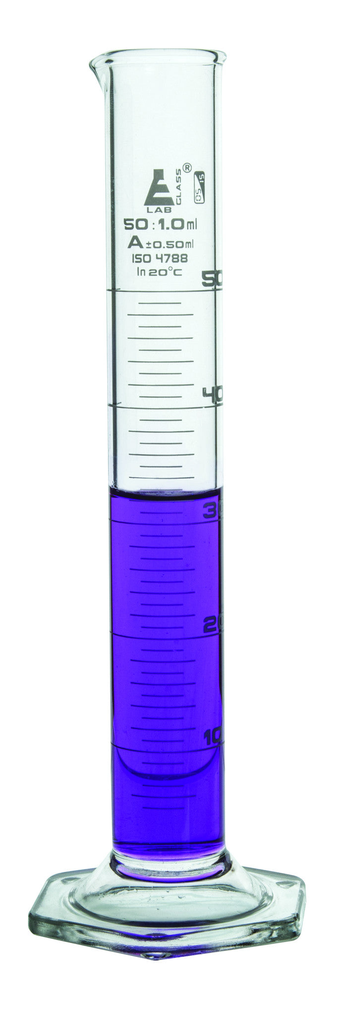 Measuring Cylinder, 50ml - Class A, Tolerance: ±0.50ml - Hexagonal Bas ...