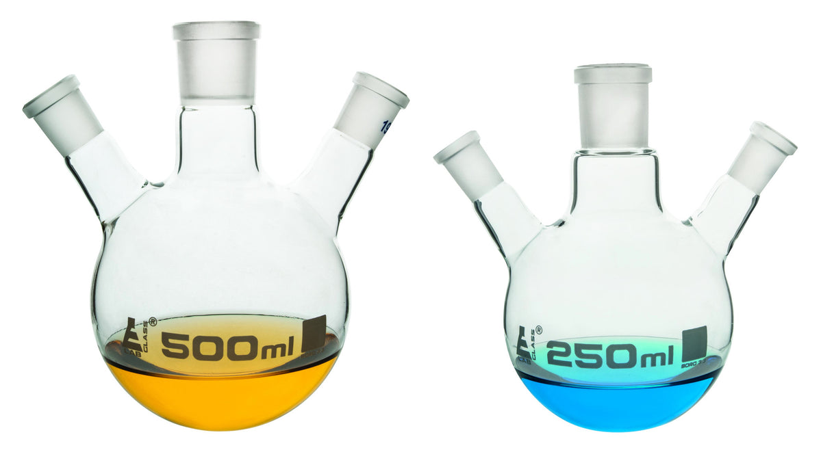 Distilling Flask, 500ml - 3 Angled Necks, 29/32 Center, 29/32 Side Soc ...