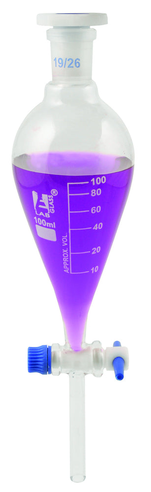 Squibb Separating Funnel, 100ml - 19/26 Plastic Stopper, PTFE Key Stop ...