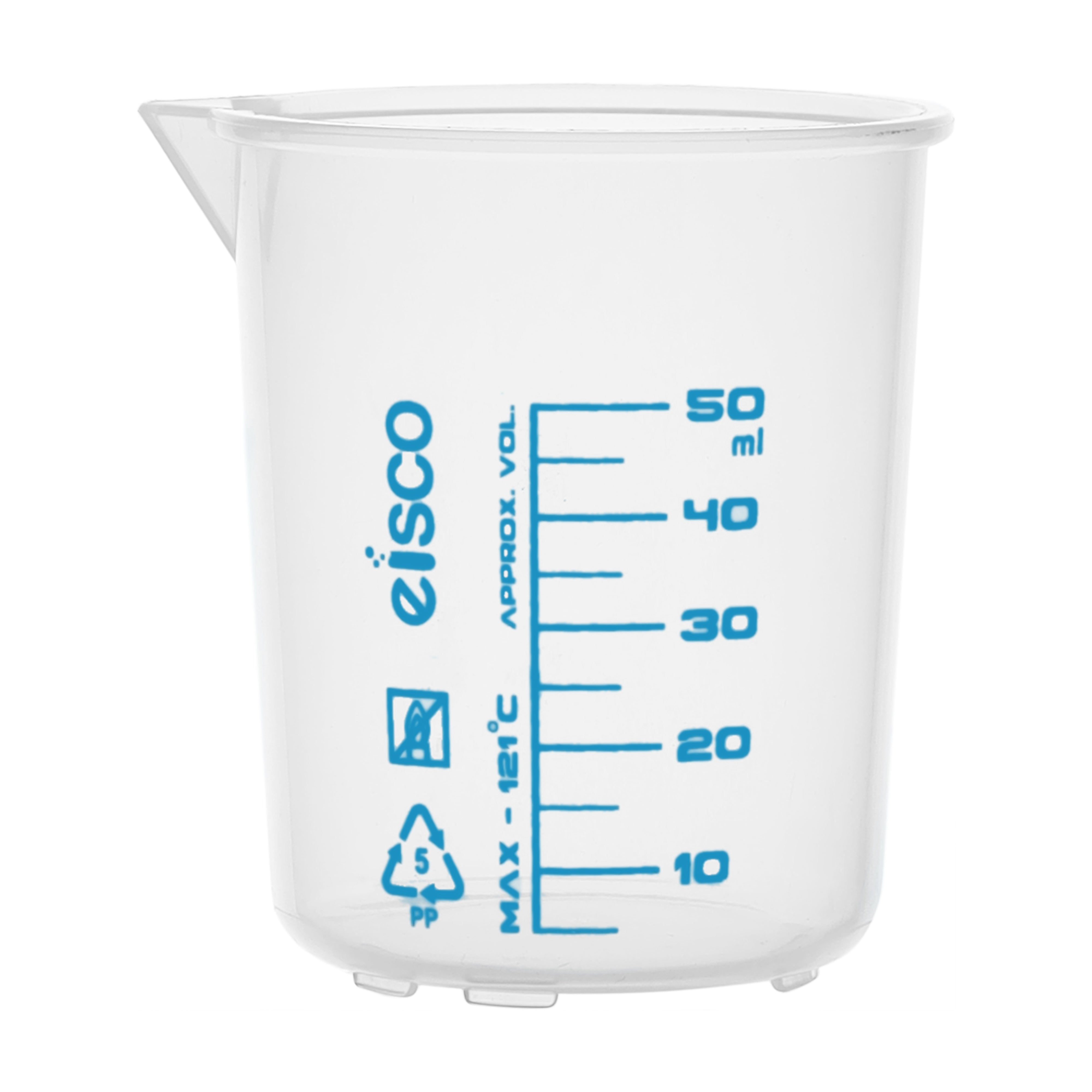 50ml Beaker, Low Form, Polypropylene Plastic, Blue Screen Printed, 5ml ...