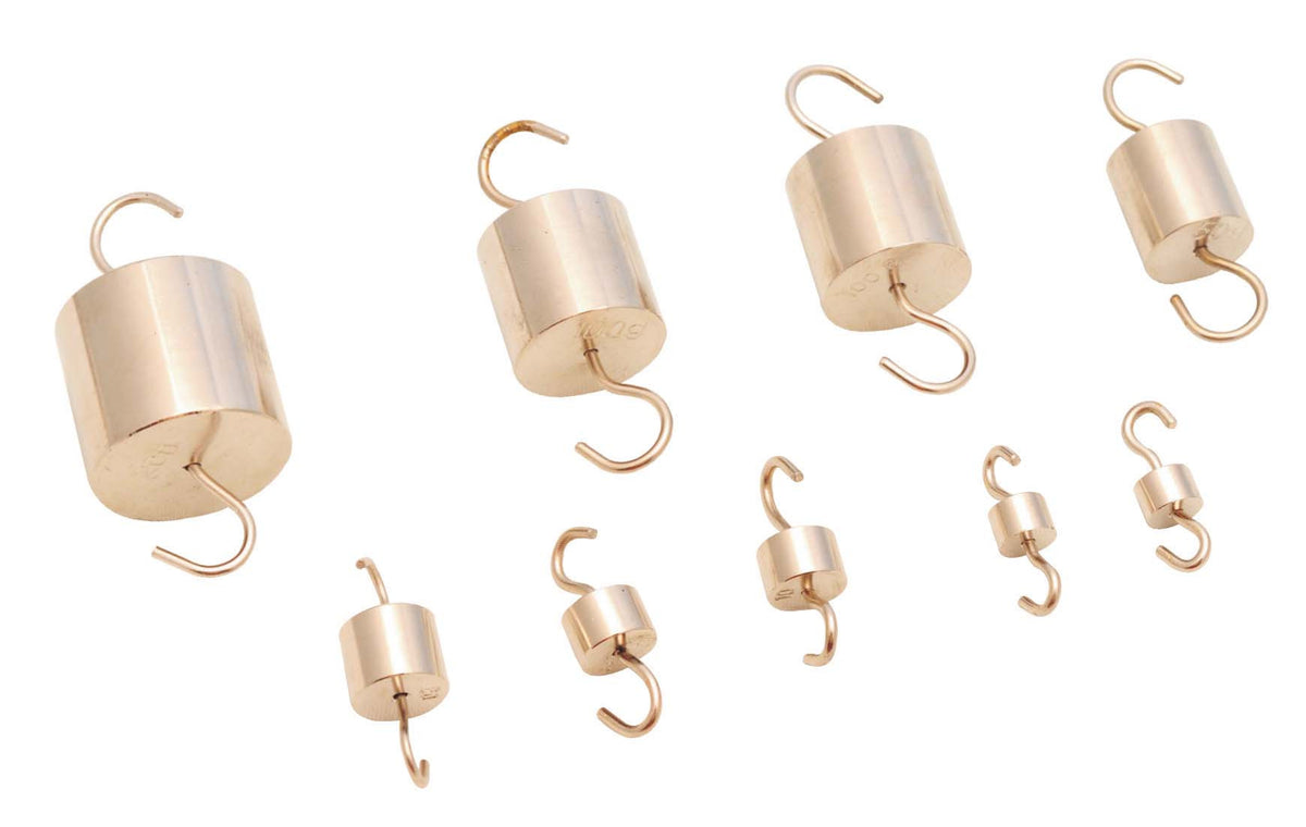 Eisco Labs Brass Cylinder Hooked Weights - Set of 9 total weight 500 g