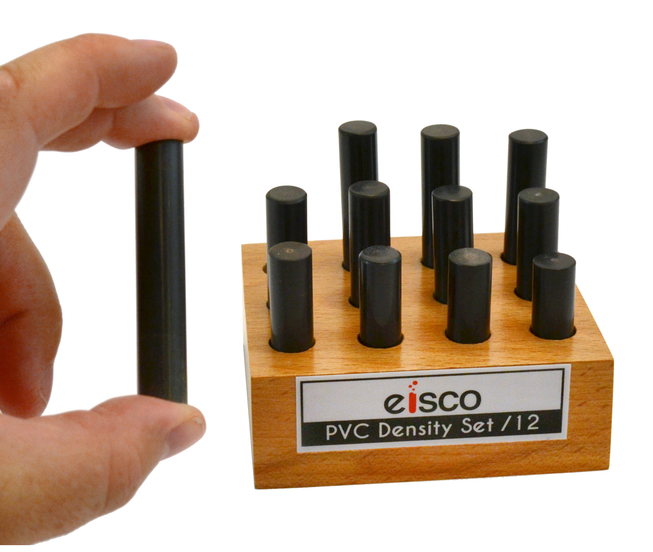 12pc Cylindrical Bars Density Set, PVC - Wooden Storage Block — Eisco Labs