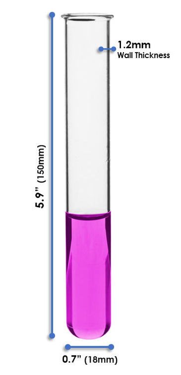 100PK Test Tubes, 25mL, 18x150mm - Rimmed - Light Wall, 1.2mm Thick ...