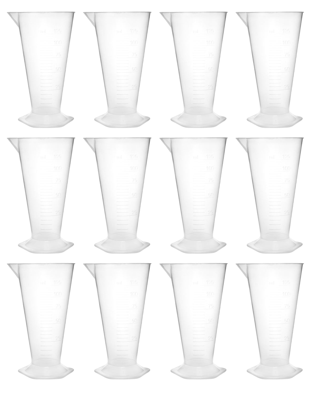 12PK Conical Measures, 125ml - Polypropylene - Raised Graduations - He ...