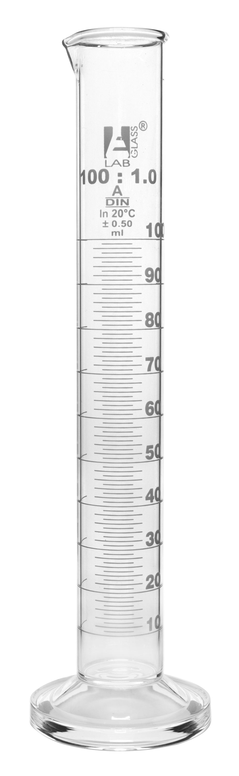 Graduated Cylinder, 100ml - Class A - White Graduations, Round Base ...