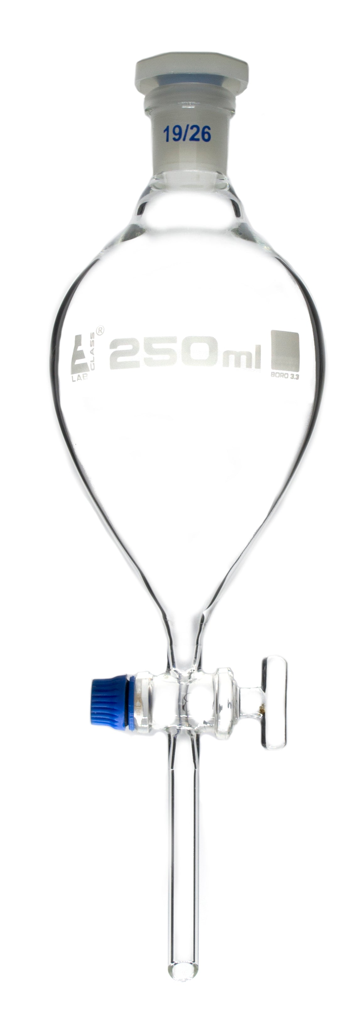 Separating Funnel, 250ml - Pear Shaped - 19/26 Plastic Stopper, Glass — Eisco Labs