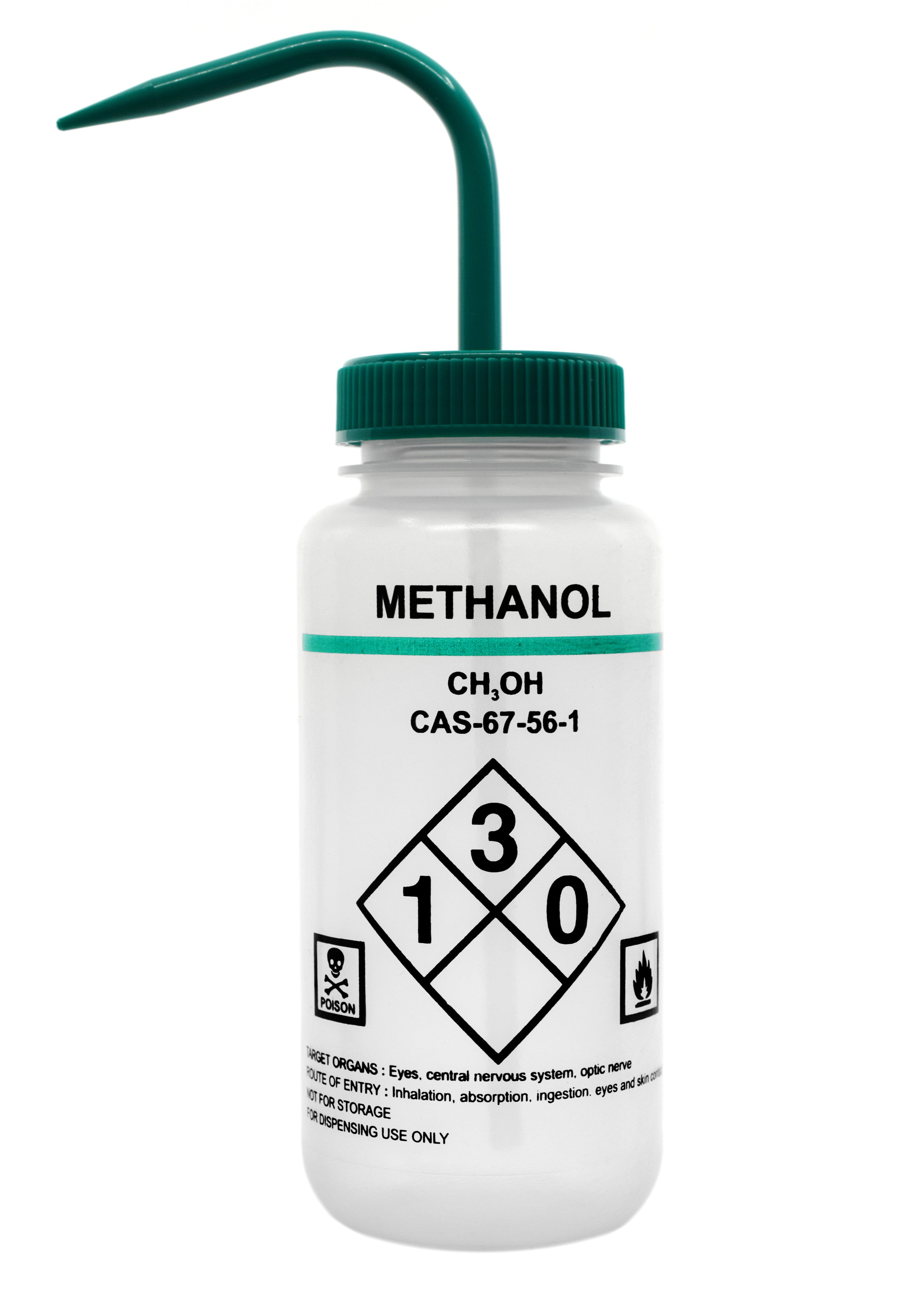 500ml Capacity Labelled Wash Bottle for Methanol - Color Coded Green ...