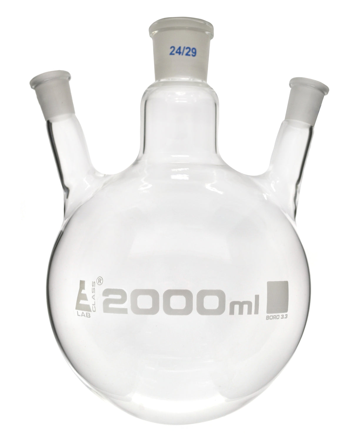Distilling Flask, 2000ml - 3 Angled Necks, 24/29 Center, 19/26 Side So ...