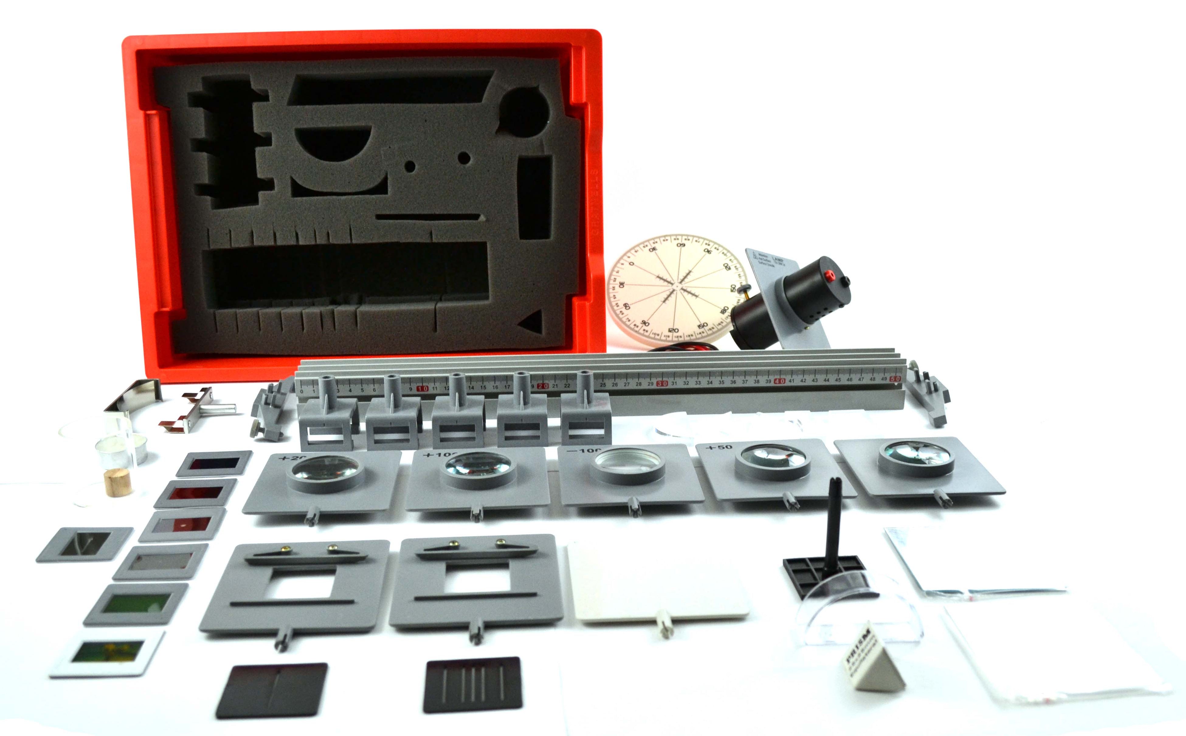 Eisco Labs Complete Optical Bench and Attachment Set, with 20 Lab Acti