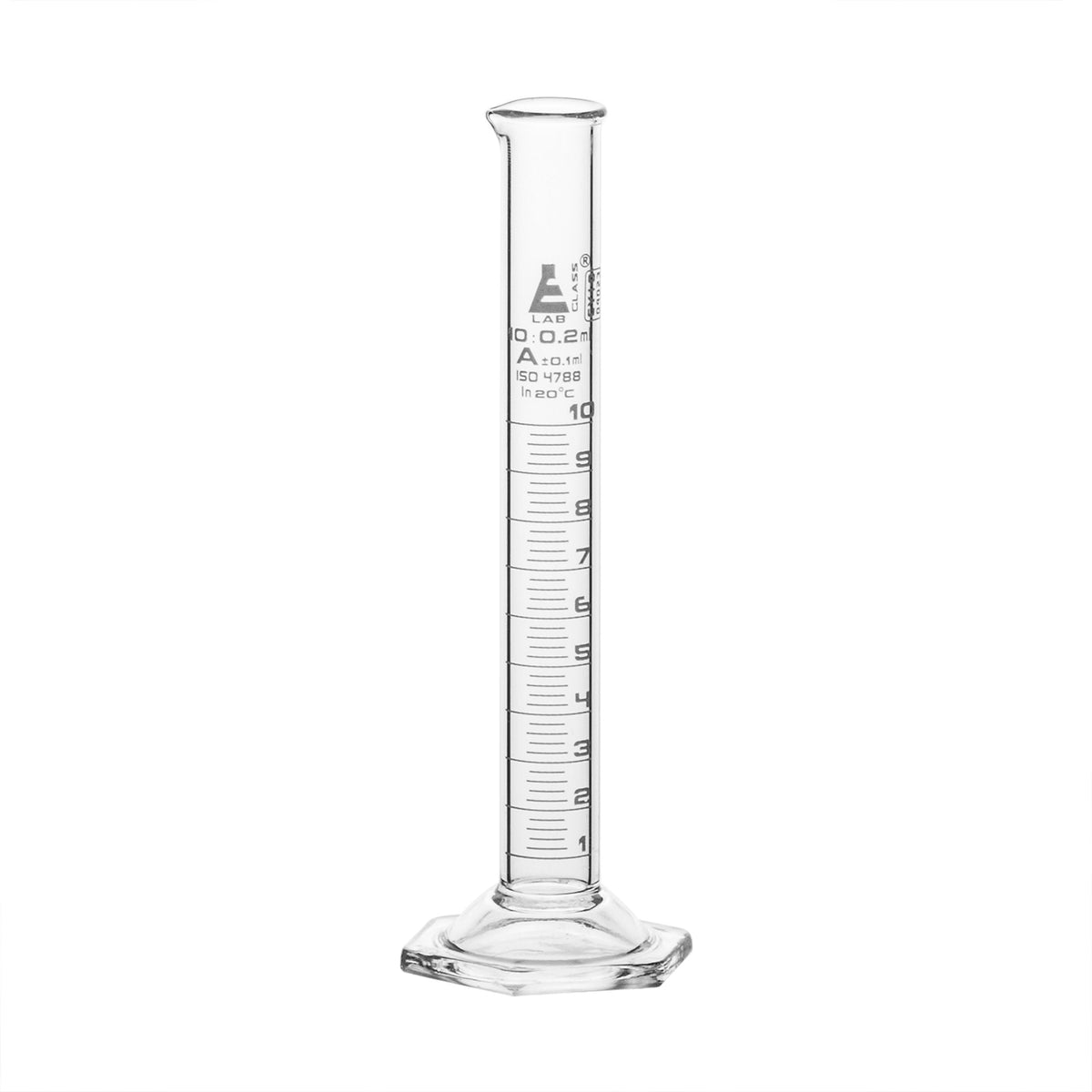 Graduated Cylinder, 10ml - Class A - White Graduations, Hexagonal Base ...