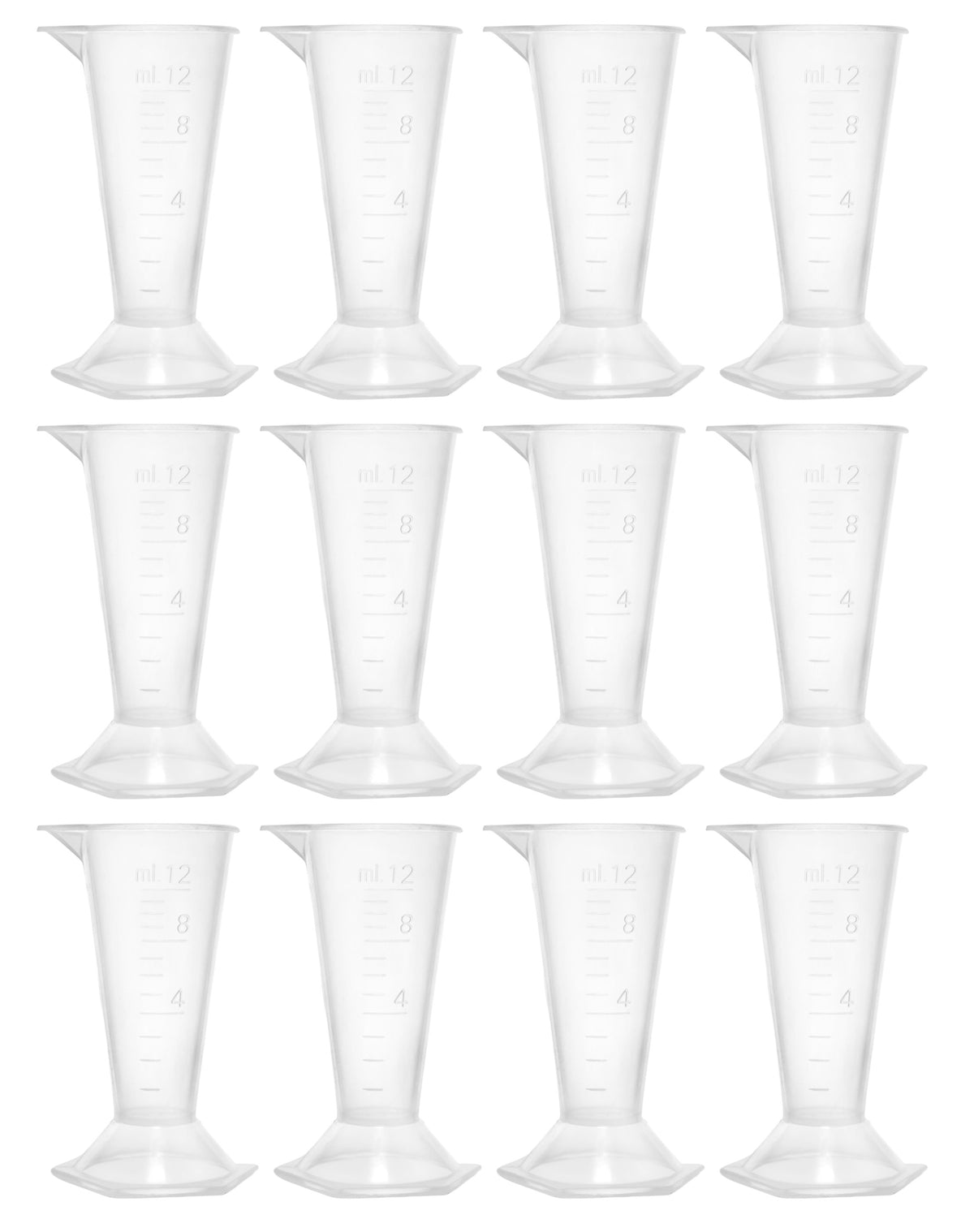 12PK Conical Measures, 12ml - Polypropylene - Raised Graduations - Hex ...