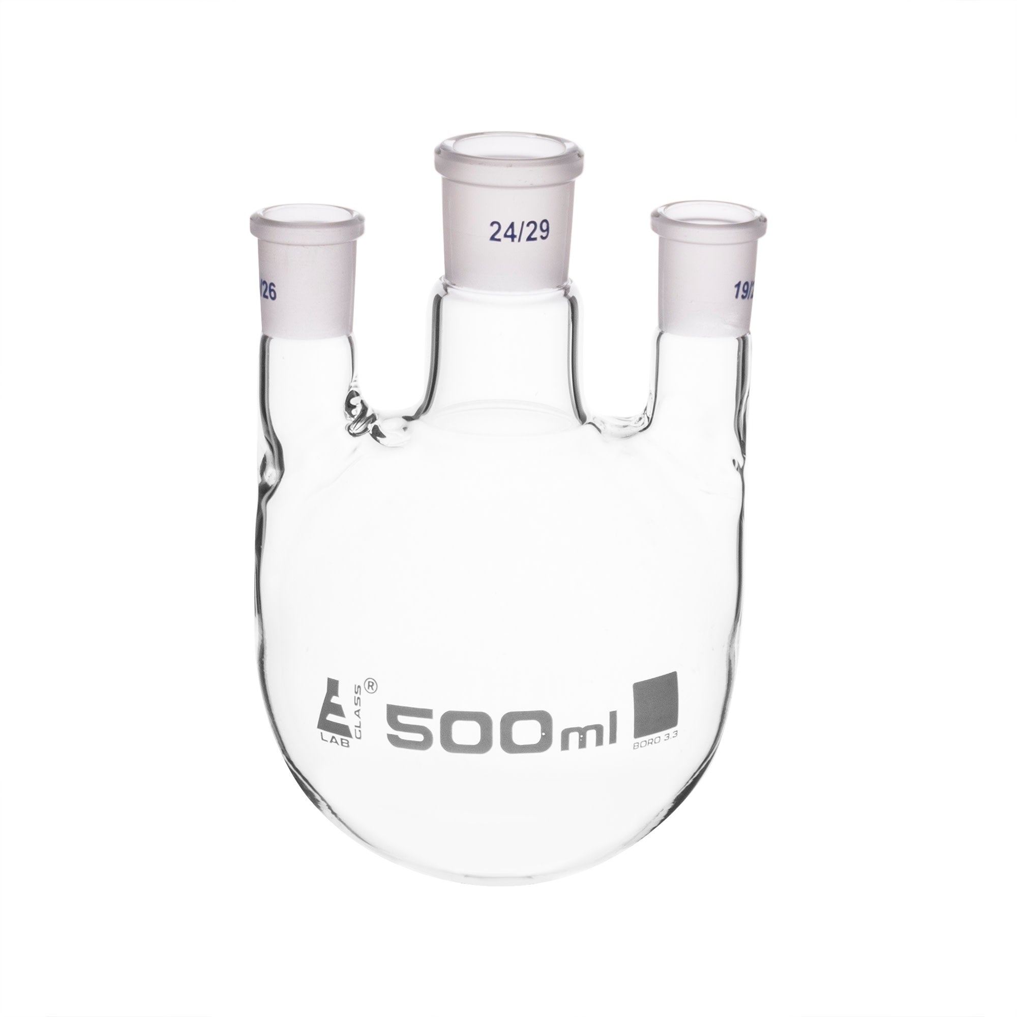 Distilling Flask, 500ml - 3 Parallel Necks, 24/29 Center, 19/26 Side S ...