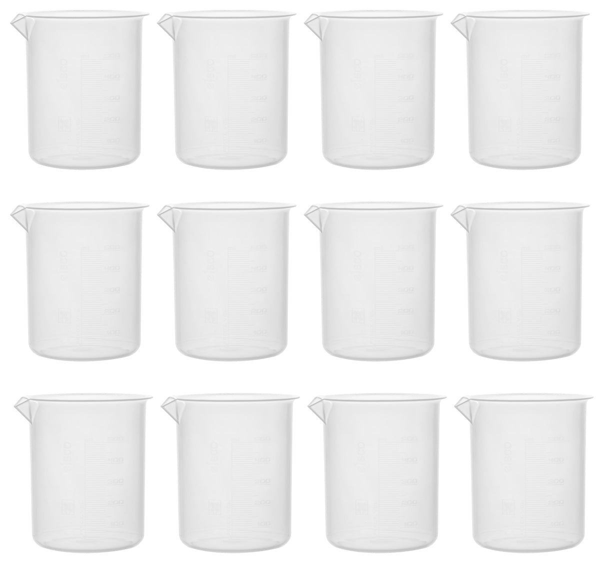 12PK Plastic Beakers, 500ml - Polypropylene - Raised Graduations ...