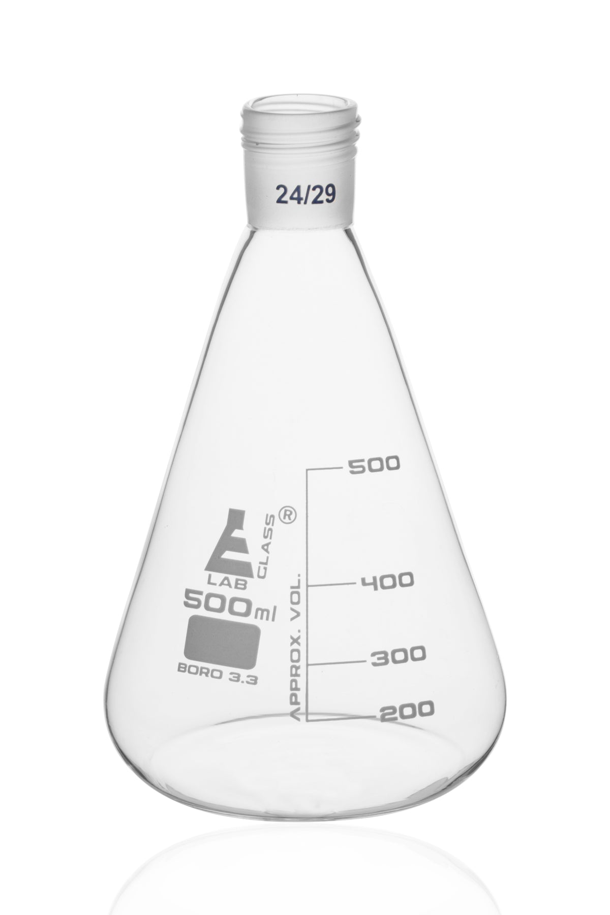Erlenmeyer Flask with 24/29 Joint, 500ml - 100ml White Graduations - I ...