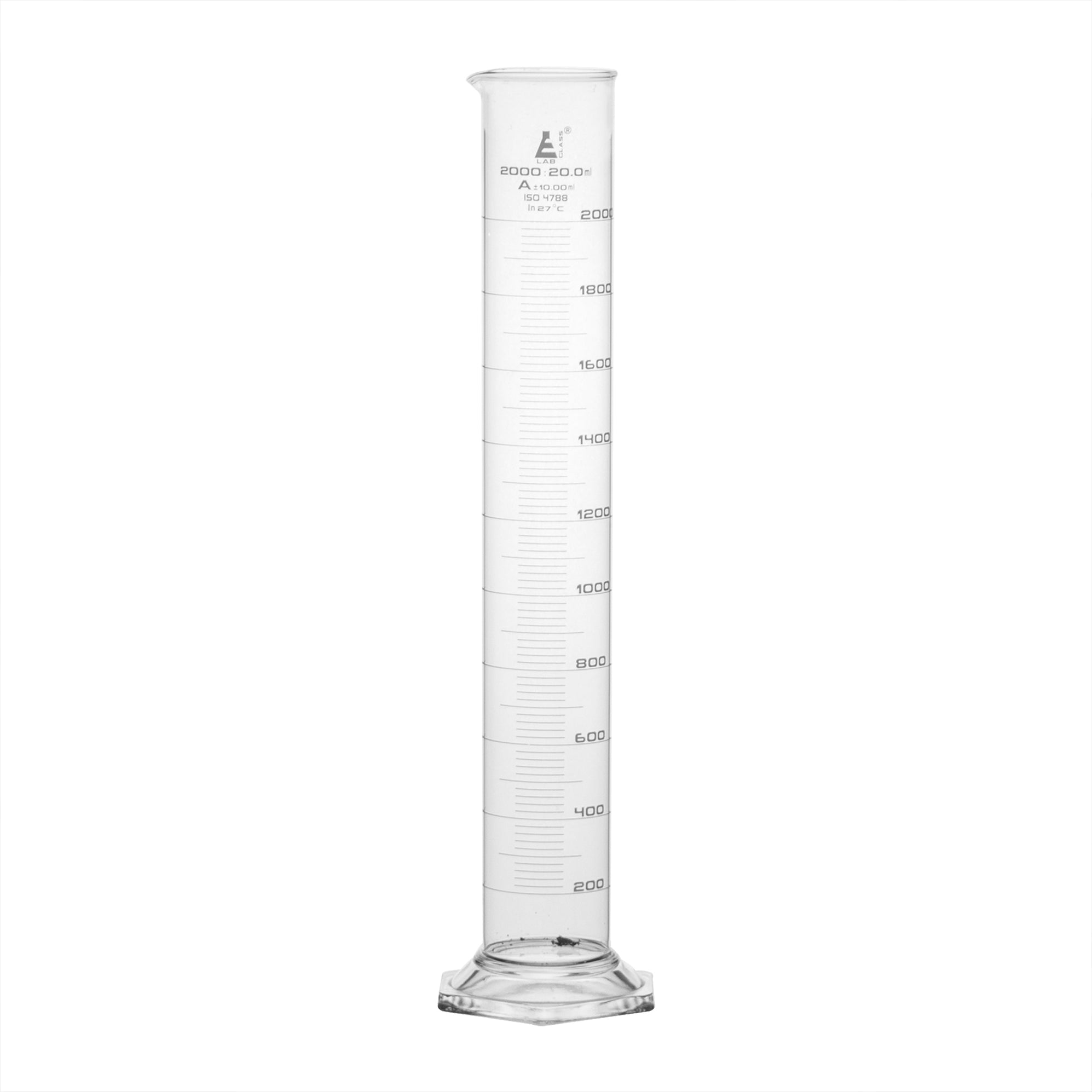 Measuring Cylinder, 2000ml - Class A, Tolerance: ±10.00ml - Hexagonal ...
