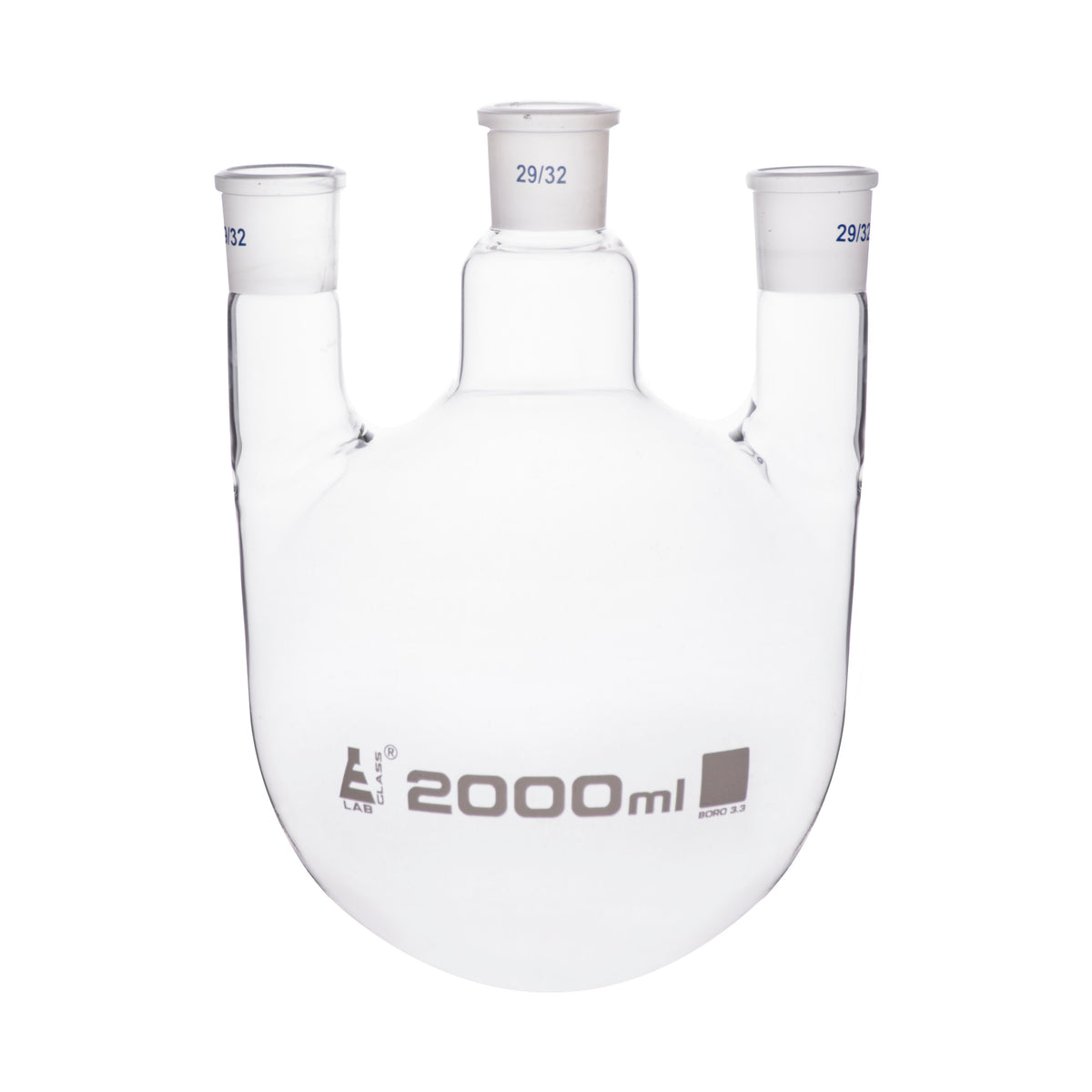 Distilling Flask, 2000ml - 3 Parallel Necks, 29/32 Center, 29/32 Side ...