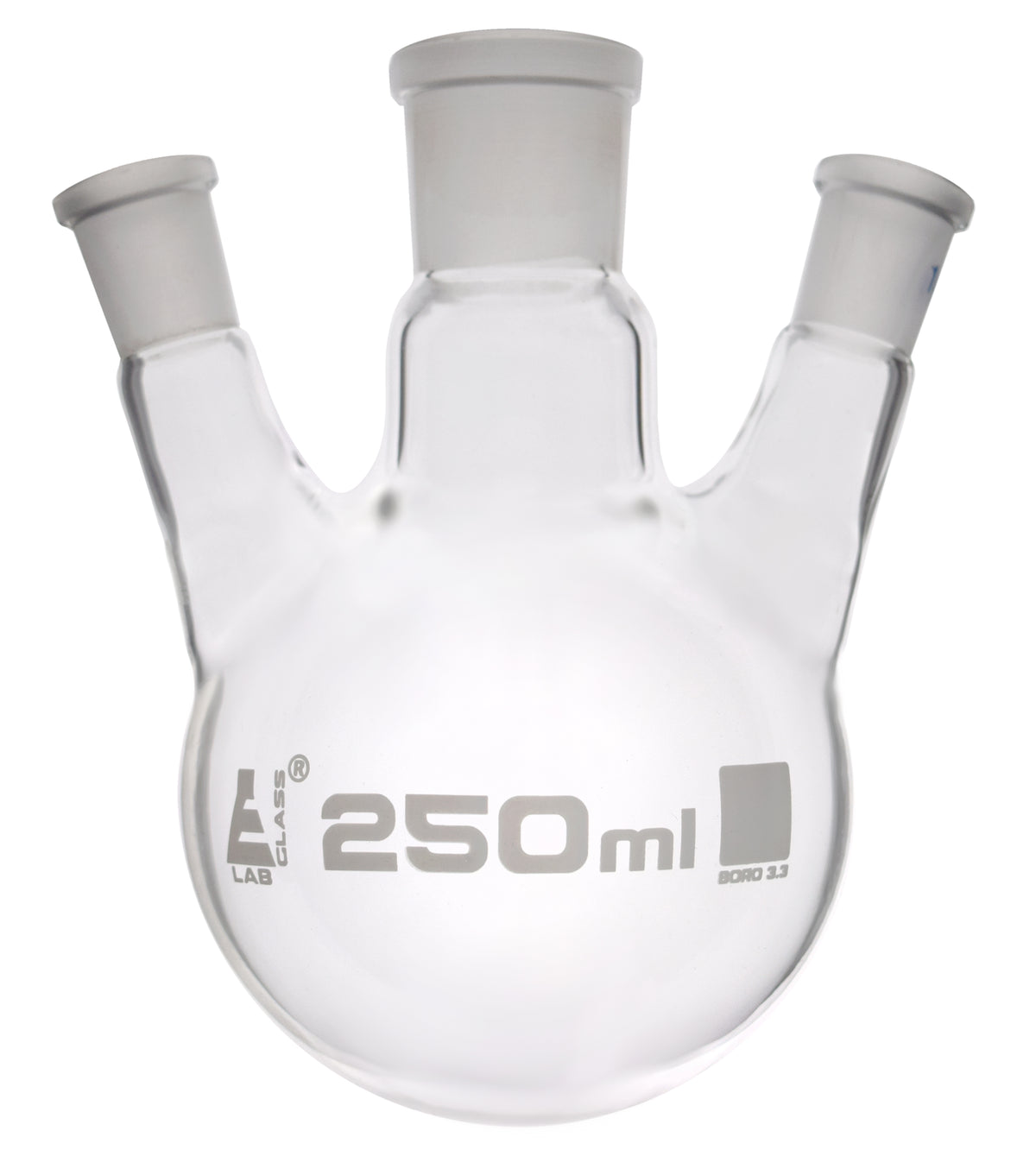 Distilling Flask, 250ml - 3 Angled Necks, 24/29 Center, 14/23 Side Soc ...