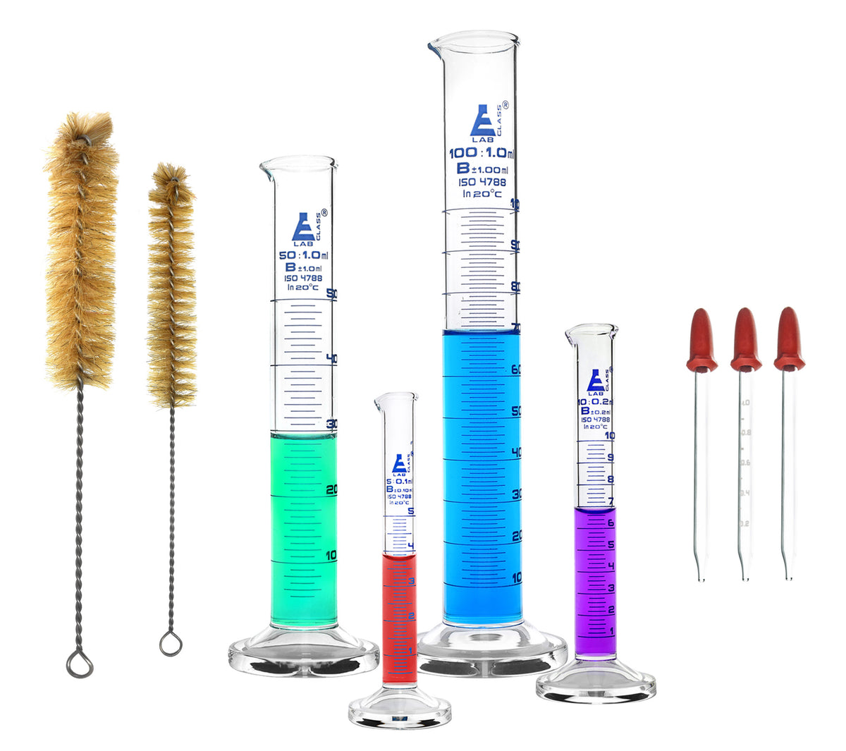 Safety Pack Measuring Cylinder Set with 3 Droppers & 2 Cleaning Brushe ...