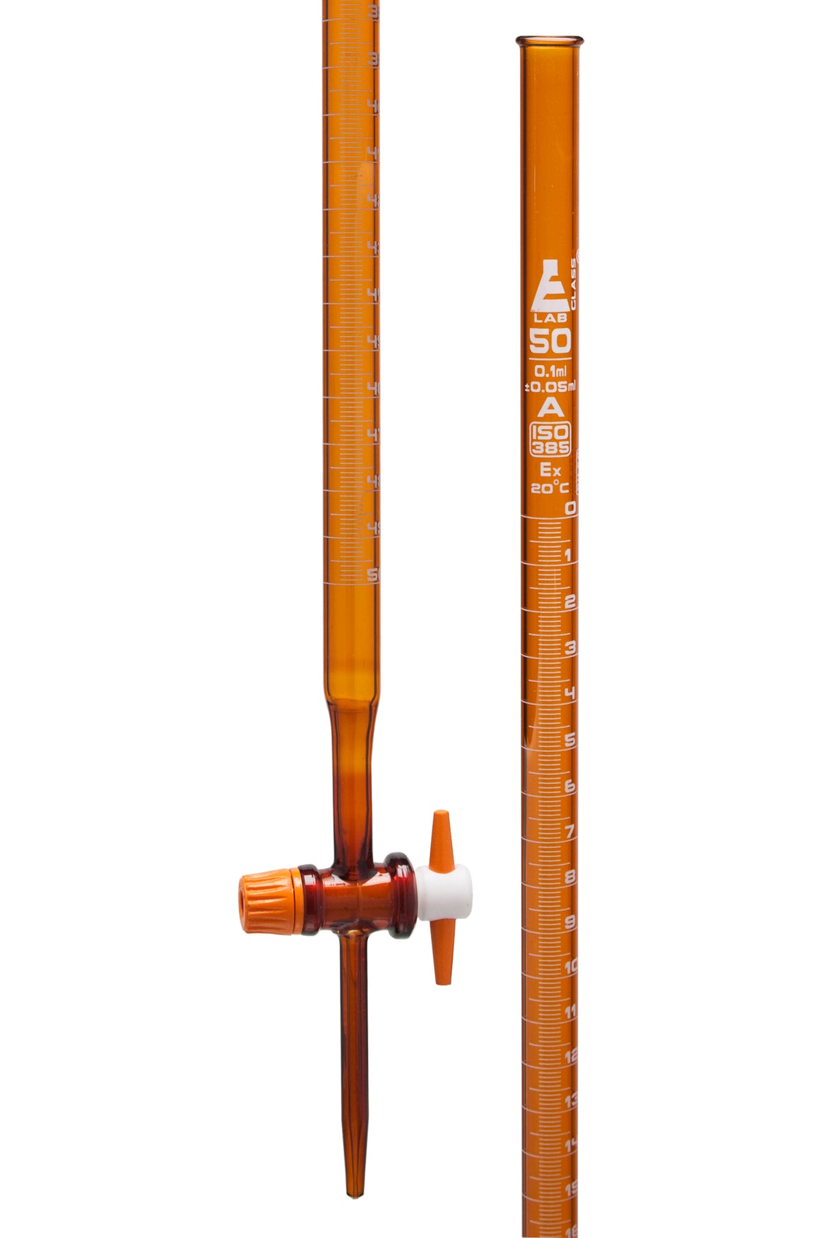 Burette, Amber, 50mL - Class A - With PTFE Stopcock - Borosilicate Gla ...