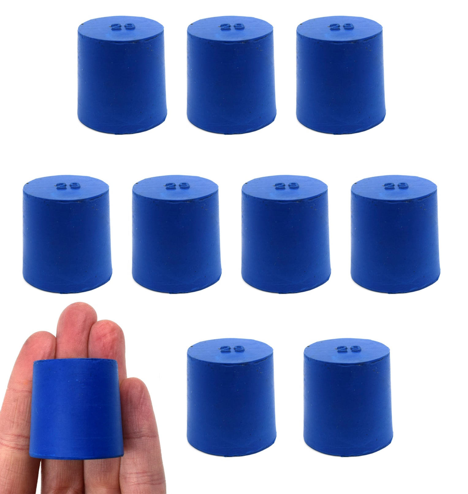Neoprene Stoppers, Solid Blue - Size: 29mm Bottom, 31mm Top, 32mm Leng ...