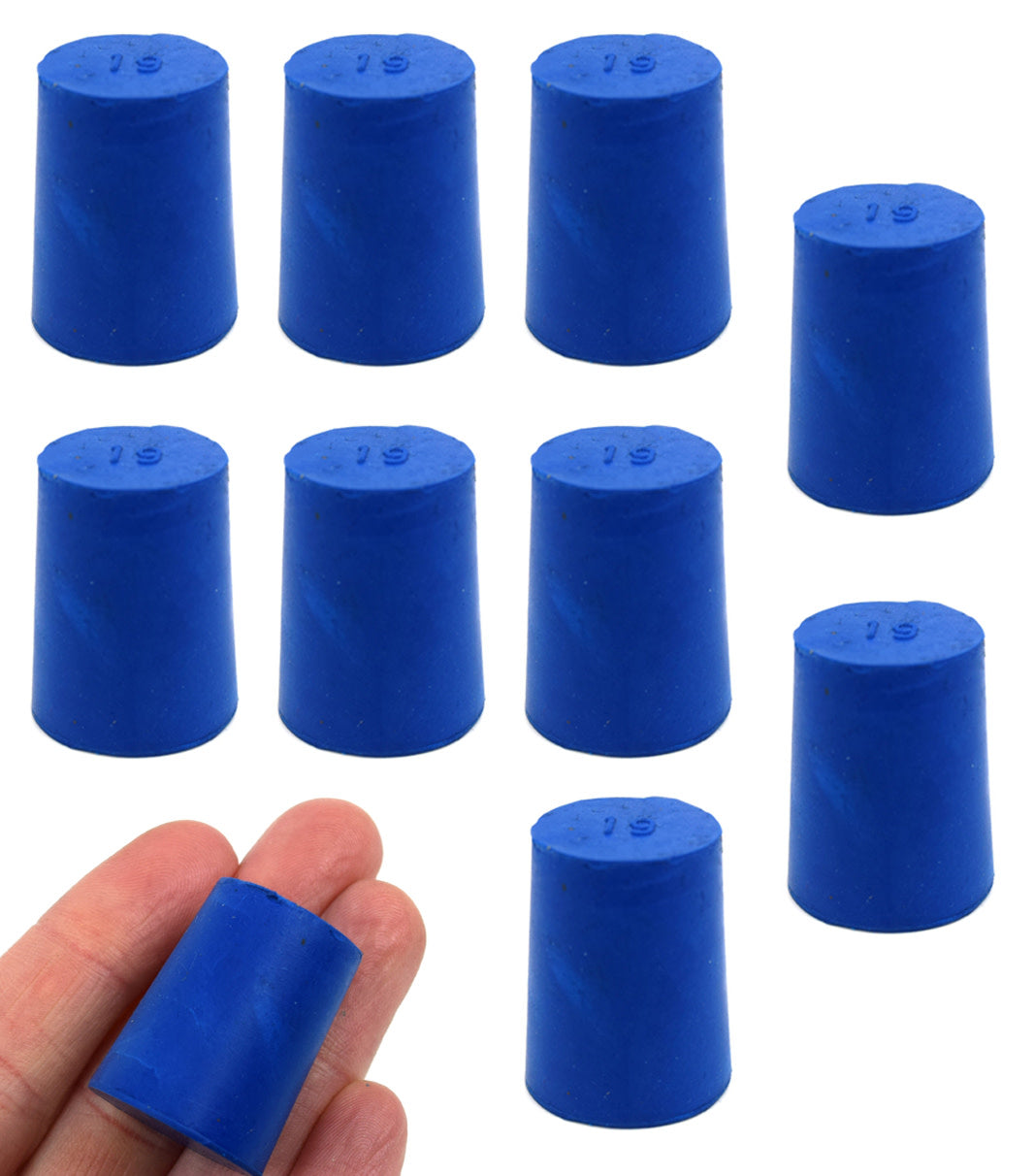 Neoprene Stoppers, Solid Blue - Size: 19mm Bottom, 22mm Top, 28mm Leng ...