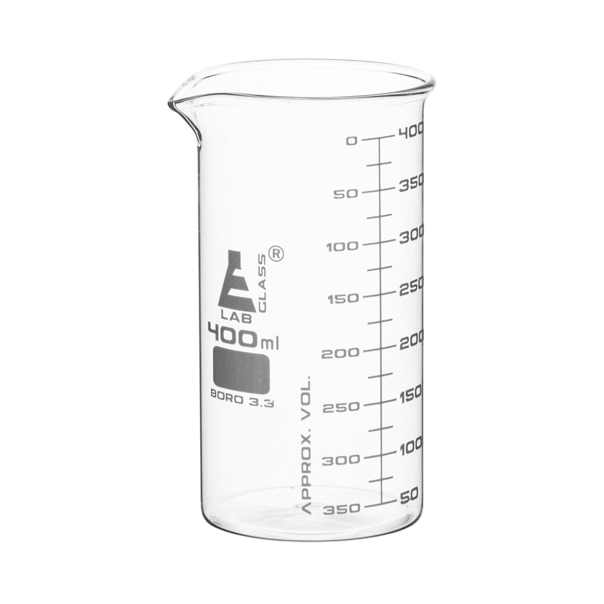 Beaker, 400ml - Tall Form - White Graduations - Borosilicate Glass ...