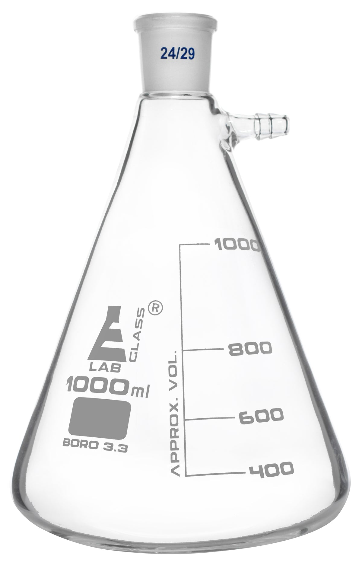 Buchner Filtering Flask, 1000ml - 24/29 Joint, Side Arm - White Gradua ...